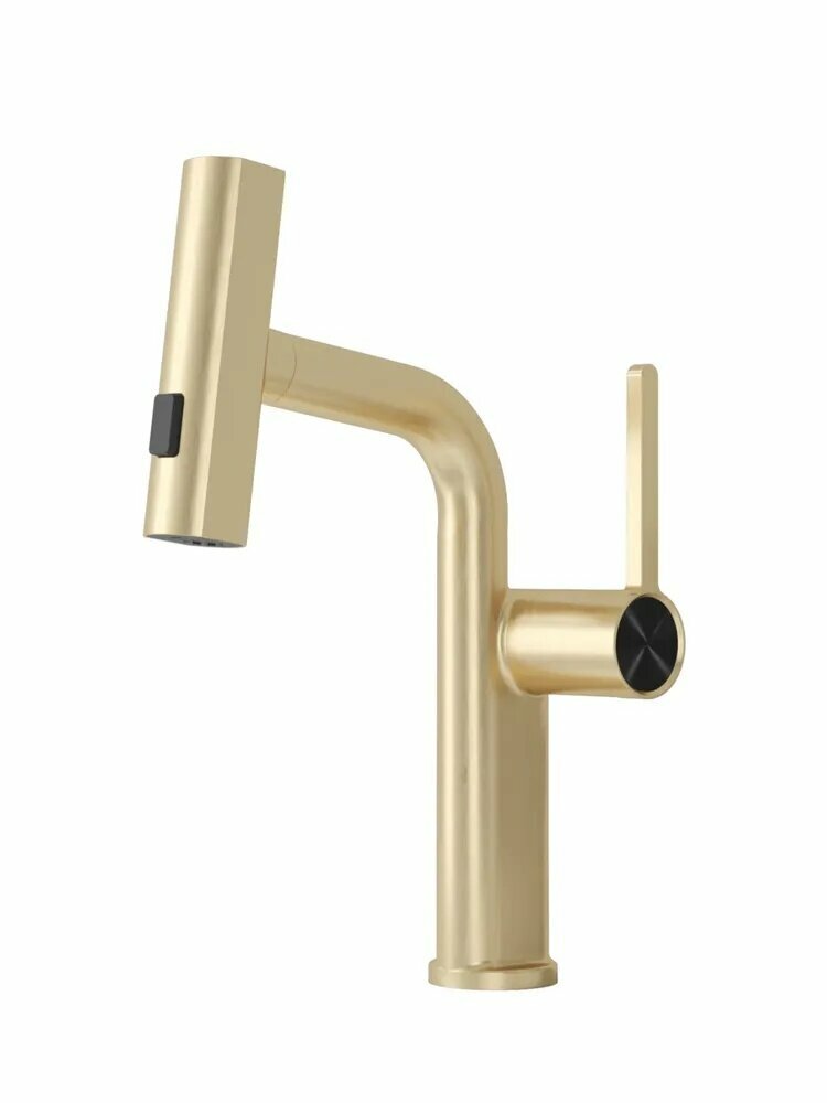 3-функциональный смеситель для раковины в ванной комнате, гибкий выдвижной, , Матовое золото