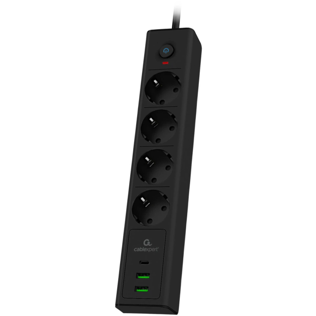 EXN-4-CU2-B-2 Сетевой фильтр Cablexpert Exnovo, EXN-4-CU2-B-2, 4р,16А, 1xType-C PD, 30Вт, 2хUSB, 2м, ур. защиты 4+, черн