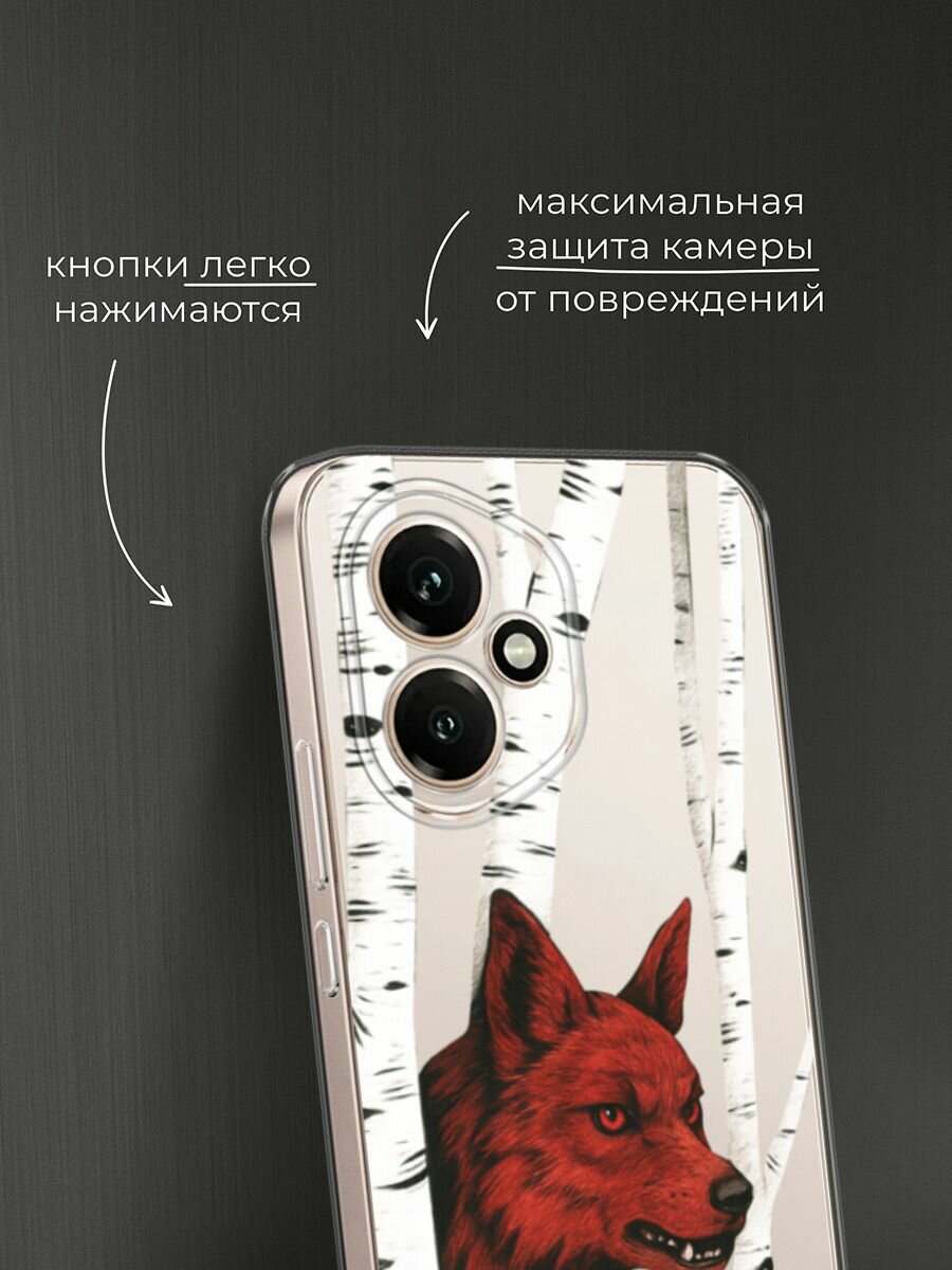 Чехол на Honor 400 / Хонор 400 с принтом Красный волк, прозрачный — фото 1