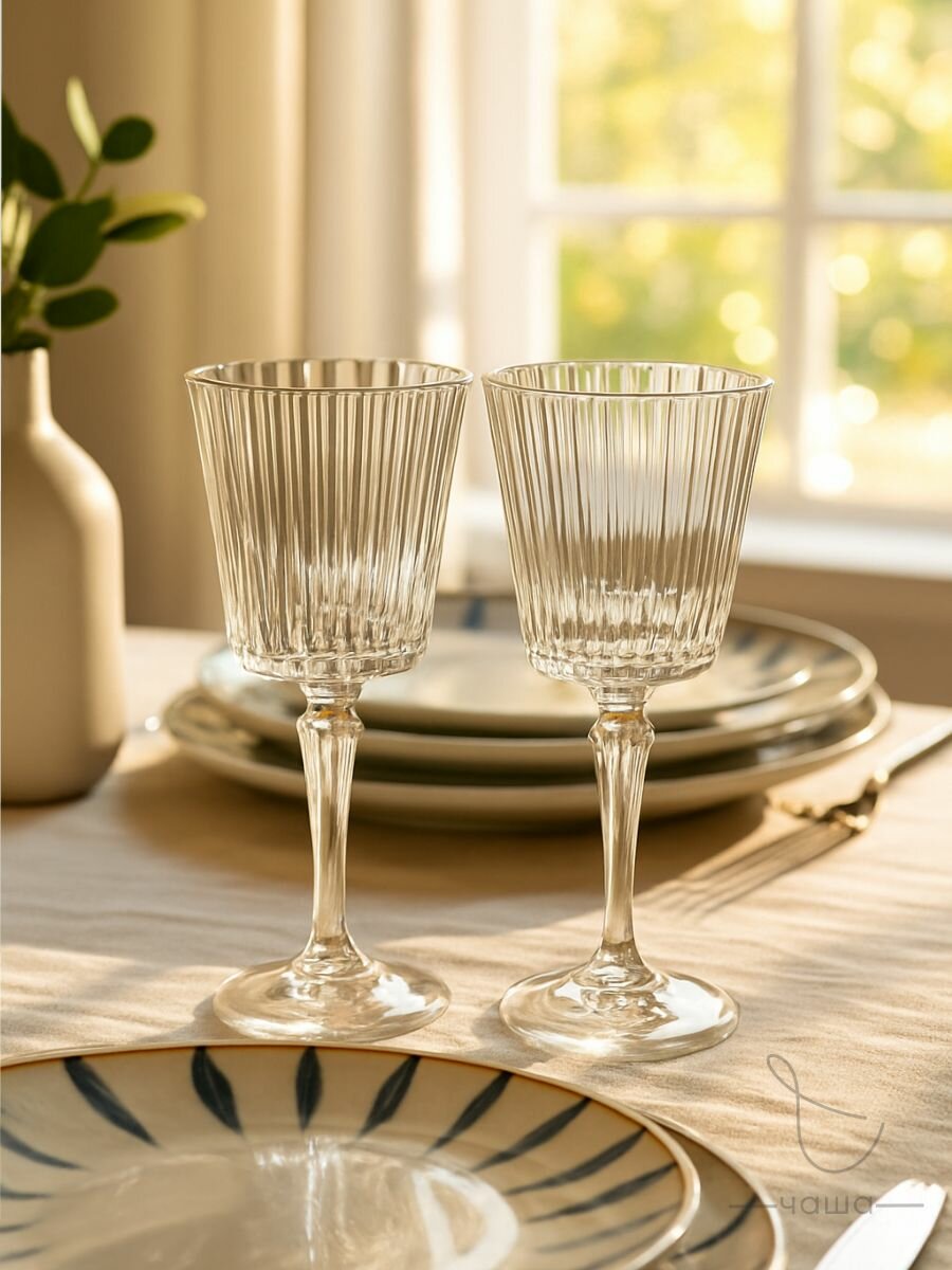 Набор бокалов для вина праздничных, рифленые бокалы zara 2 штуки Chasha