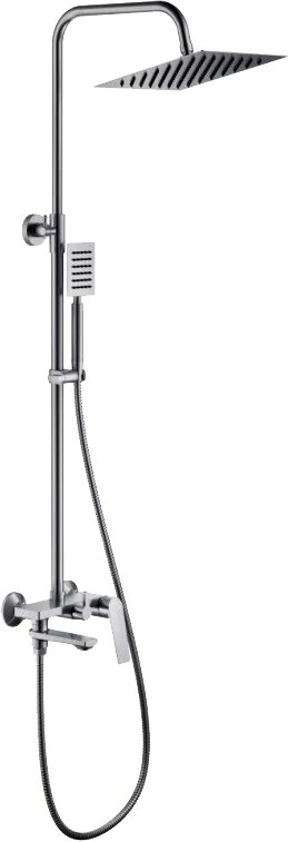 Душевая стойка Haiba HB533-3 со смесителем, серая, глянцевая, душевая система с тропическим душем, с изливом, с лейкой, латунная