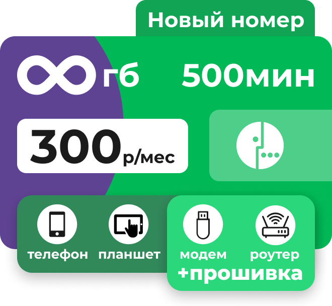Сим-карта "МегаФон 500", безлимитный интернет, 300р./мес. (саморегистрация)
