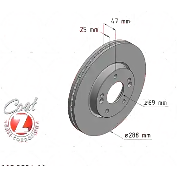ZIMMERMANN 285.3534.20 (2531026300) диск торм i30 (pde, pd, pden) 16- пер вент 288x25 (цо 69) (Комплект 2 штуки)