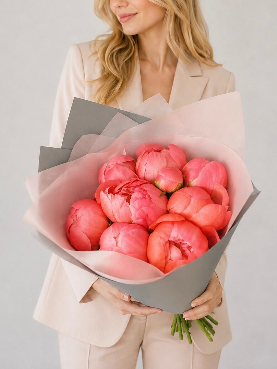 Коралловые пионы 9 шт.