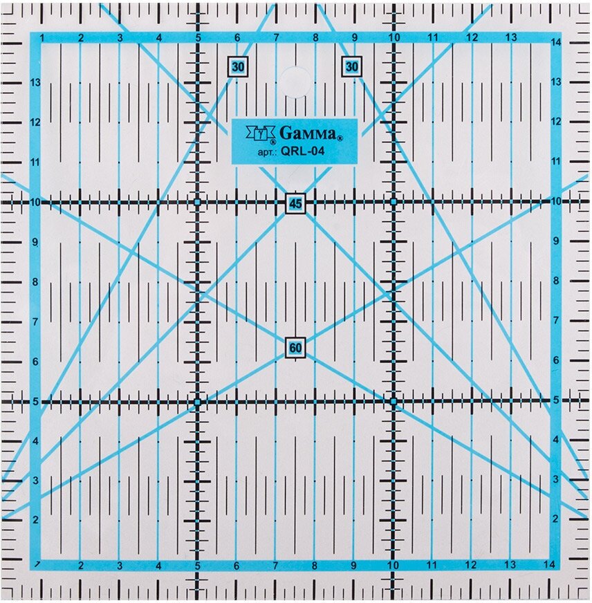 Gamma QRL-04 Линейка для пэчворка 15 см х 15 см в пластиковом пакете с точной шкалой