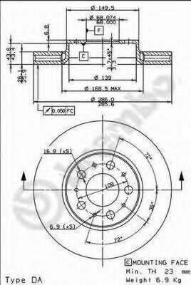 Диск тормозной передн VOLVO: S60 00-, V70 XC 00-, XC70 CROSS COUNTRY 00-, 09863311 (упаковка 2 шт.), Brembo 09.8633.11