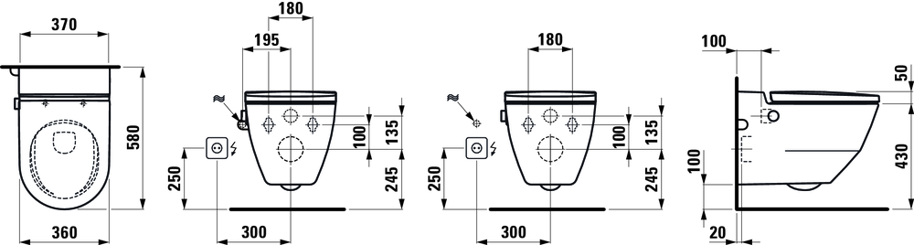 Laufen Cleanet Navia Унитаз-биде подвесной 580х370х380 мм, безободковый в компл с съемным сиденьем (