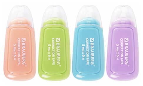 Корректирующая лента BRAUBERG COMPACT PLUS PASTEL, 5 мм х 6 м, корпус ассорти, блистер, 270551, 94