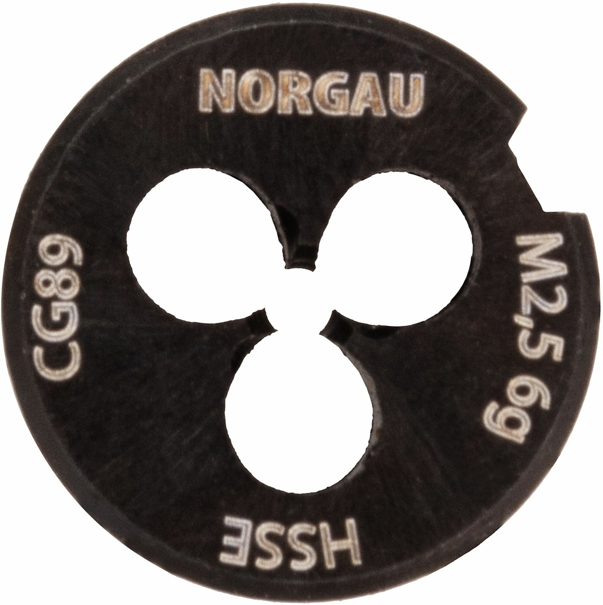 Плашка М2.5х0.45 мм по нержавеющим и жаропрочным сплавам NORGAU Industrial метрическая, для резьбы 60, по DIN223, HSS-Е/VAP (Co 5%), диаметр 16 мм