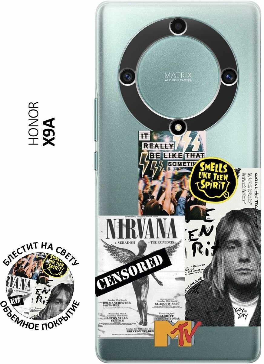Силиконовый чехол на Honor X9a, Magic5 Lite, Хонор Х9А, Мэджик 5 Лайт с 3D принтом "Nirvana" прозрачный