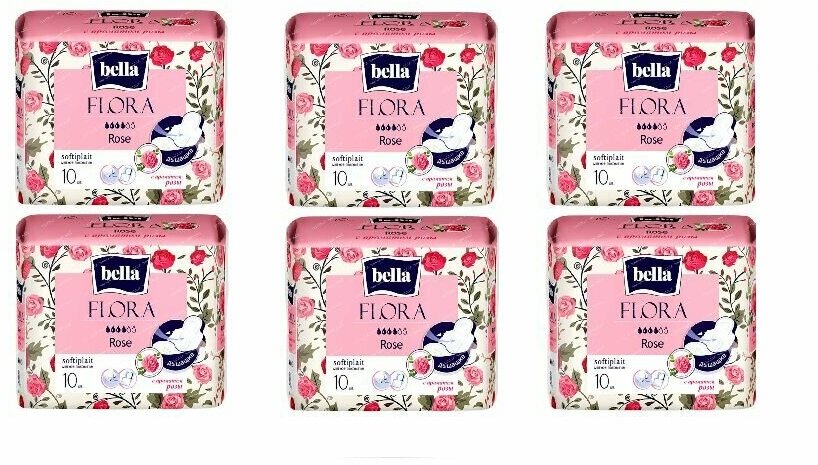BELLA прокладки гигиенические FLORA Rose "С ароматом розы", 10 шт/уп,6 уп