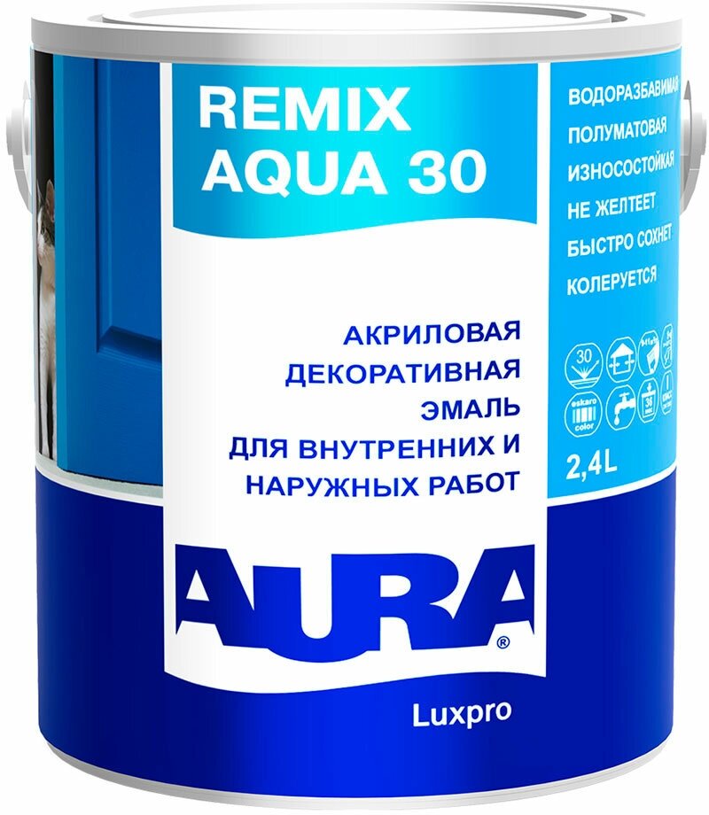 Эмаль акриловая Aura Remix Aqua 30 основа TR бесцветная полуматовая 2,4 л