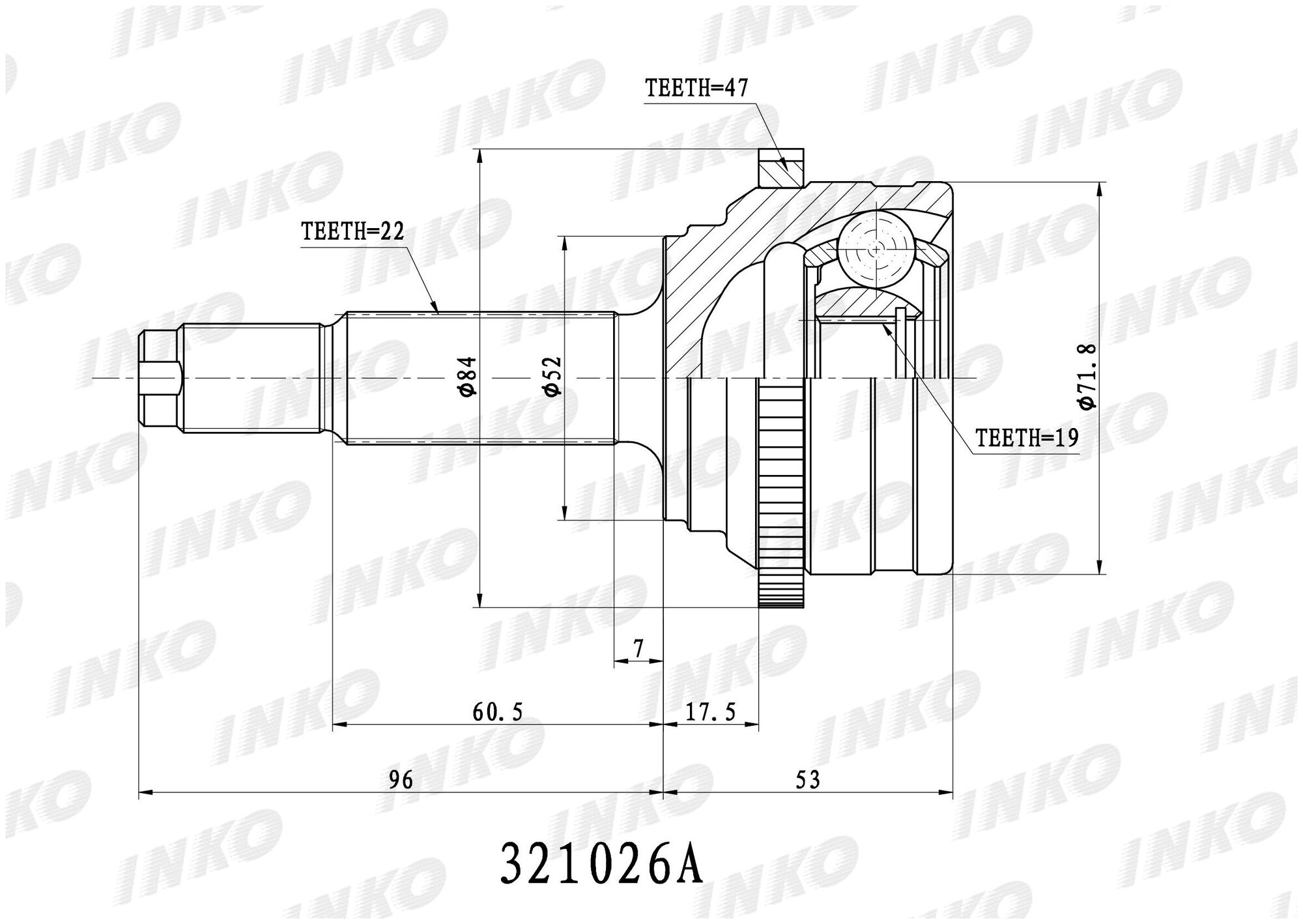 ШРУС внешний 22 19 ABS 47 перед прав лев INKO 321026A