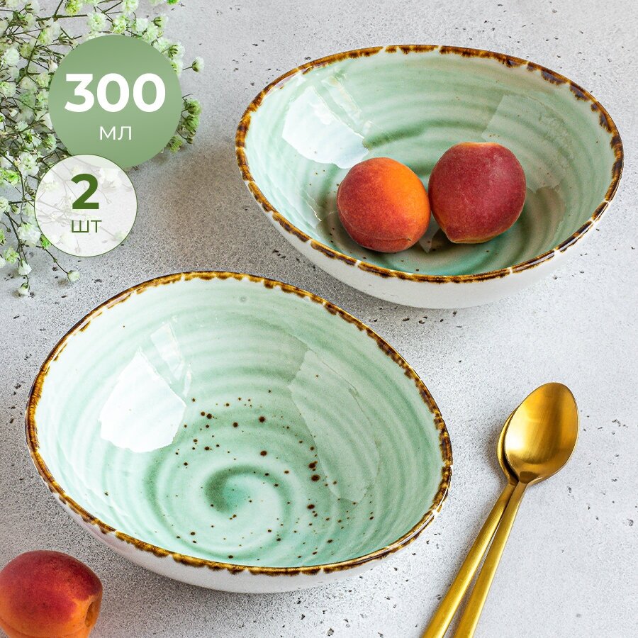 Салатники P.L.Proff Cuisine Organica, набор 2 шт, фарфор, овальные, светло-зеленые