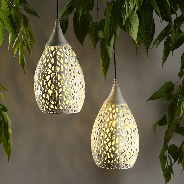 Подвесной солнечный светильник Сияющая Капля 21*13 см с теплыми белыми LED, светло-серый, IP44, Kaemingk (Кейминг), 895699-2