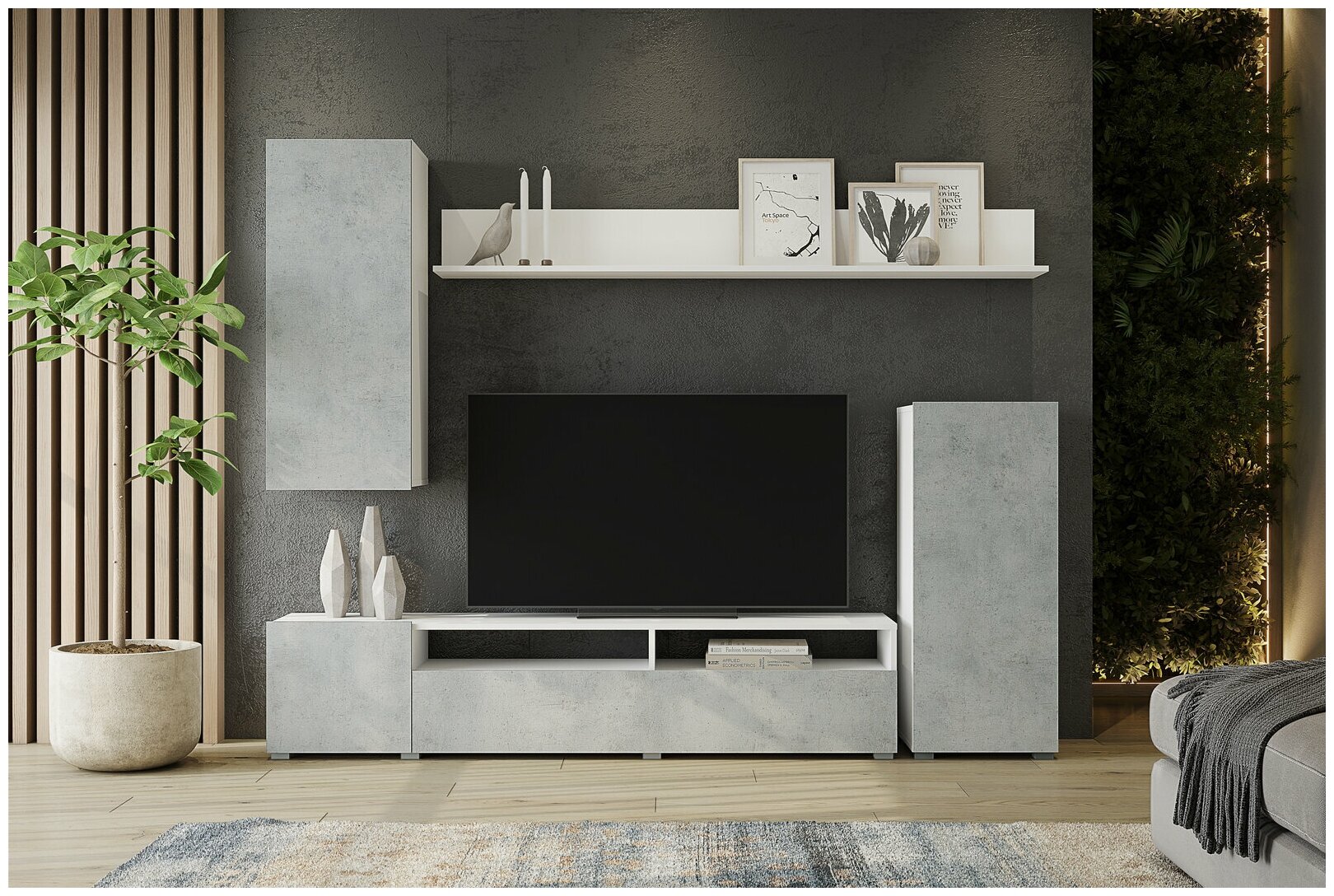 Гостиная Горизонт "Лира Бетон", ЛДСП, современный стиль, серая/белая