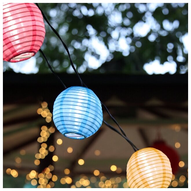 Садовая гирлянда на солнечной батарее Китайские фонарики 2.7 м, 10 белых LED ламп, прозрачный провод, IP44, Star Trading, 477-14