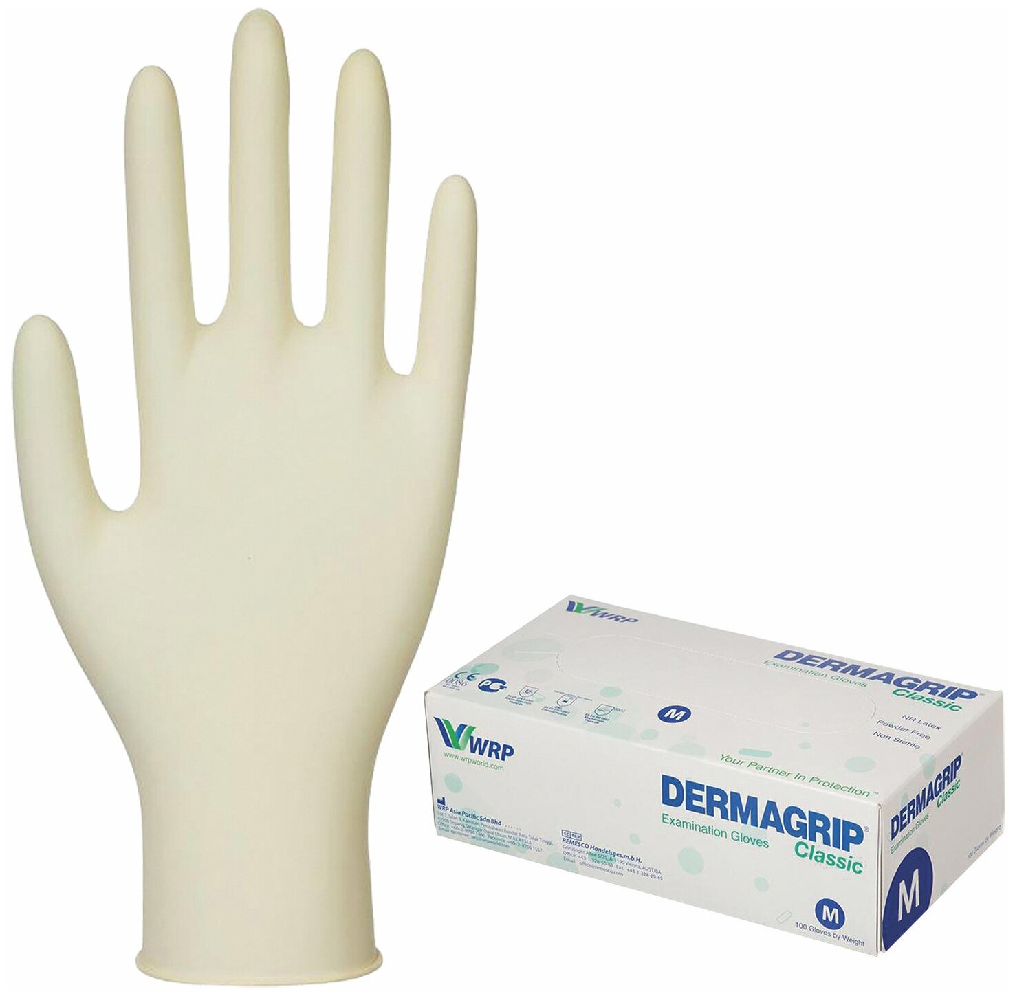 Перчатки смотровые Dermagrip латексные, 50 пар, неопудренные, хлоринация, M, "Classic" D1502-10