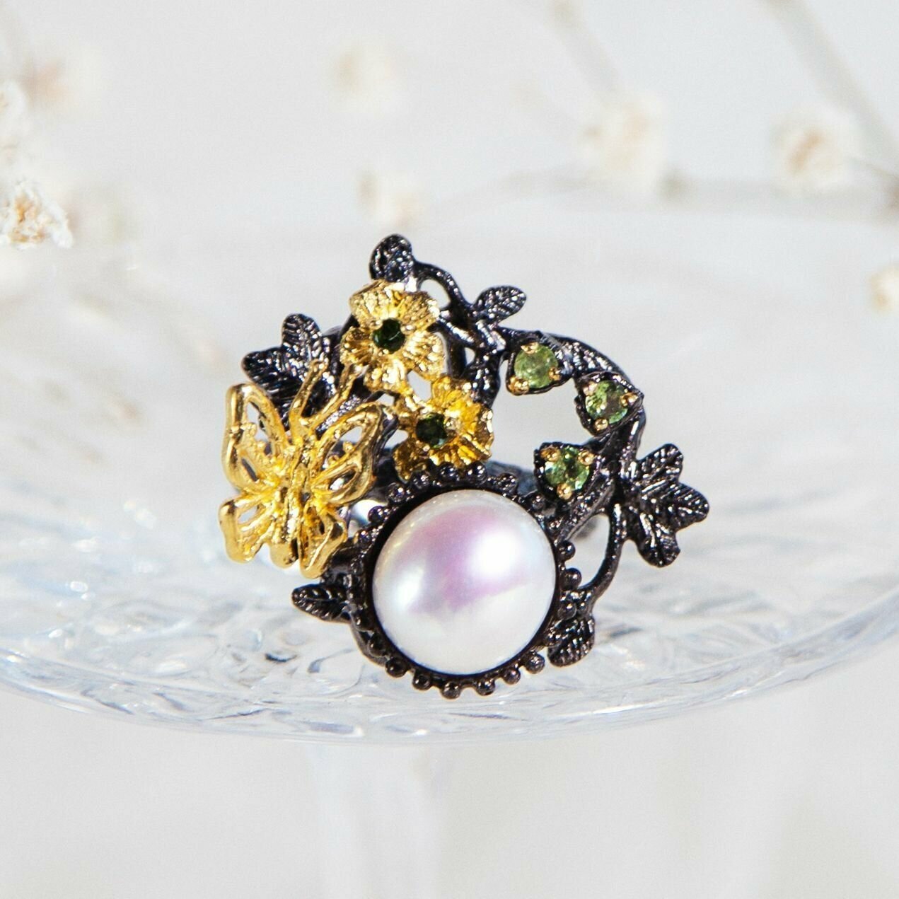 Кольцо помолвочное, серебро, 925 проба, жемчуг