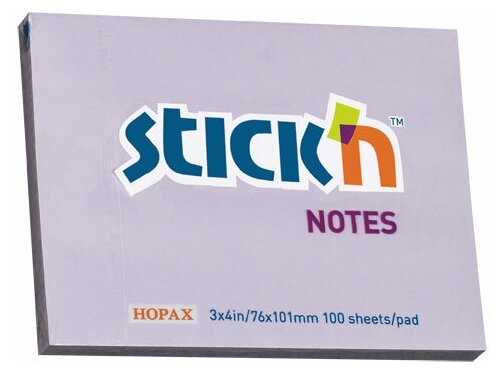 Набор из 12 штук Блок самоклеящийся бумажный Stick`n 21404 76x101мм 100 листов 70г/м2 пастель сиреневый