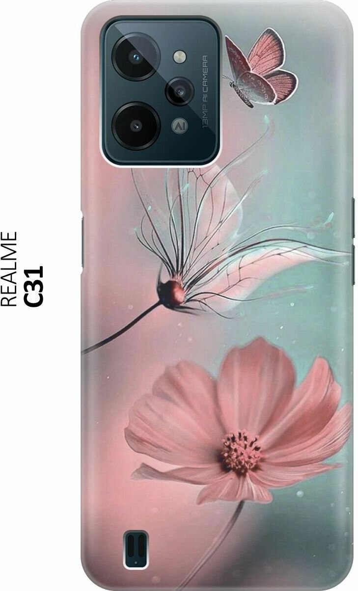 Силиконовый чехол на realme C31, Рилми С31 с принтом "Бабочка и цветы"