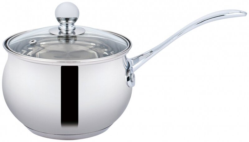 Ковш кухонный Winner / Виннер Apple из нержавеющей стали, со стеклянной крышкой 2.1л / ковшик для всех видов плит / посуда для кухни