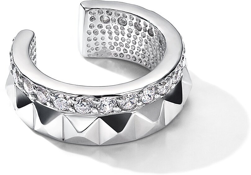 Серьги каффы, серебро, 925 проба, родирование, фианит