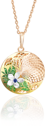 Подвеска, комбинированное золото, 585 проба, фианит