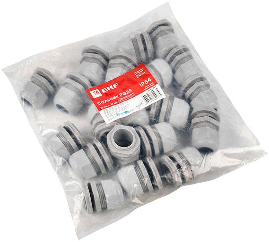 Кабельный ввод EKF PROxima PG29 диаметром 18-25 мм IP54 пластиковый серый (20 шт.) (plc-pg-29-r)
