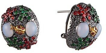 Серьги, серебро, 925 проба, сапфир, халцедон, цаворит
