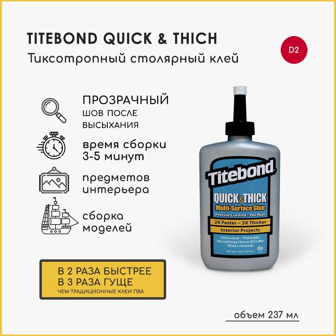 Клей (не растекается и не капает) Titebond Quick & Thick 2403 — фото 1