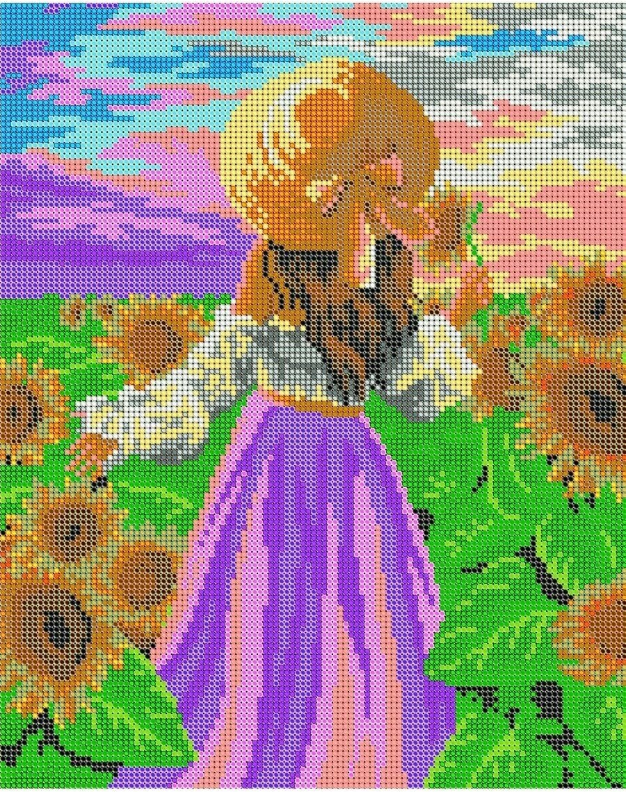 Набор для вышивания бисером картины Прогулка в подсолнухах