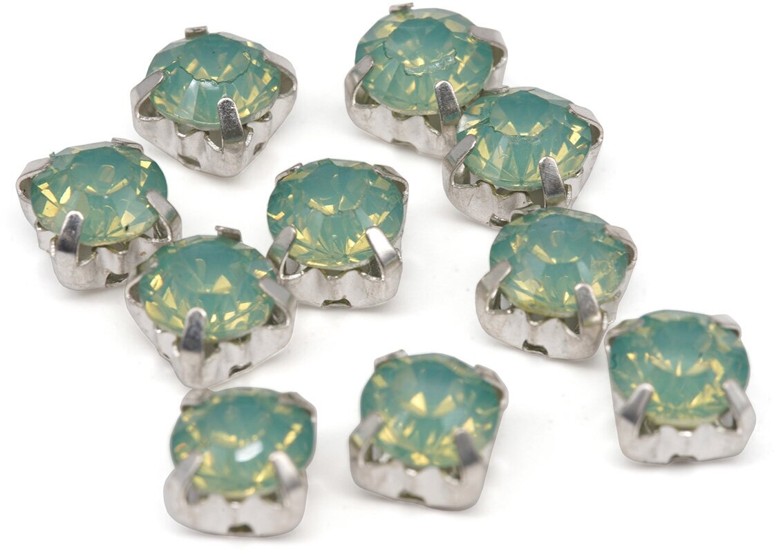 Хрустальные стразы в цапах круглые (золото), Astra&Craft, зеленый матовый, 6 мм, 10 шт