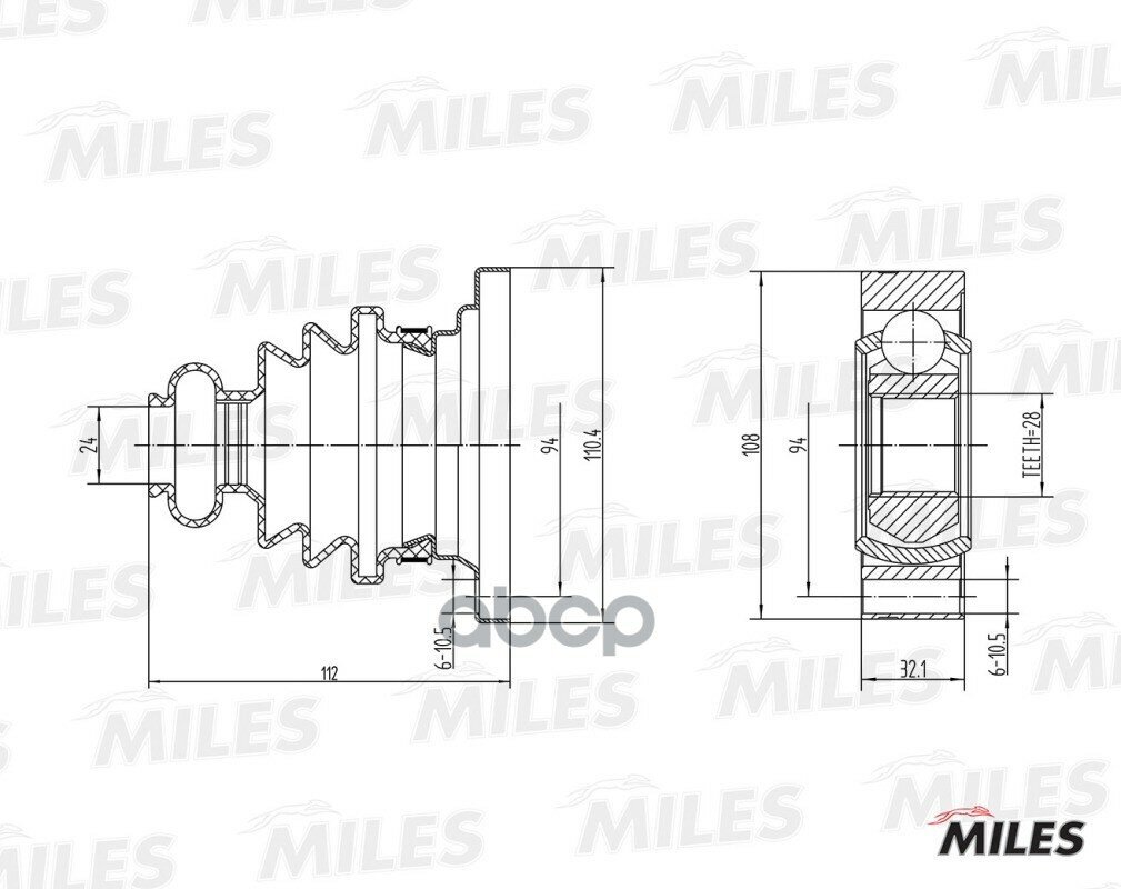 Шрус Opel Omega/Mb Vito 2.0-3.0 86-03 Нар./Внутр. Miles арт. ga00001