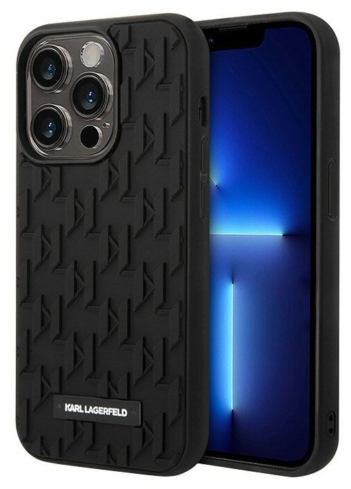 Karl Lagerfeld чехол для iPhone 14 Pro Max, с 3D-резиновой монограммой и метал. лого черный