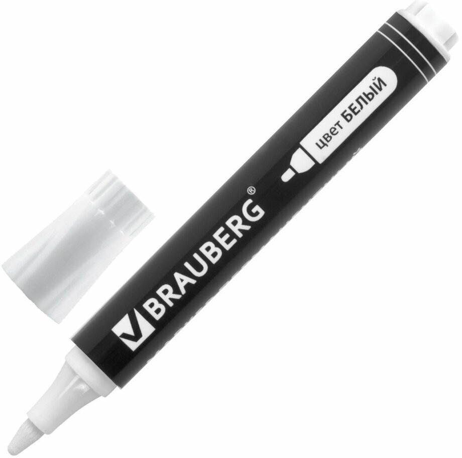 Маркер перманентный белый, BRAUBERG "W5", круглый наконечник 5 мм, 151506, 151506