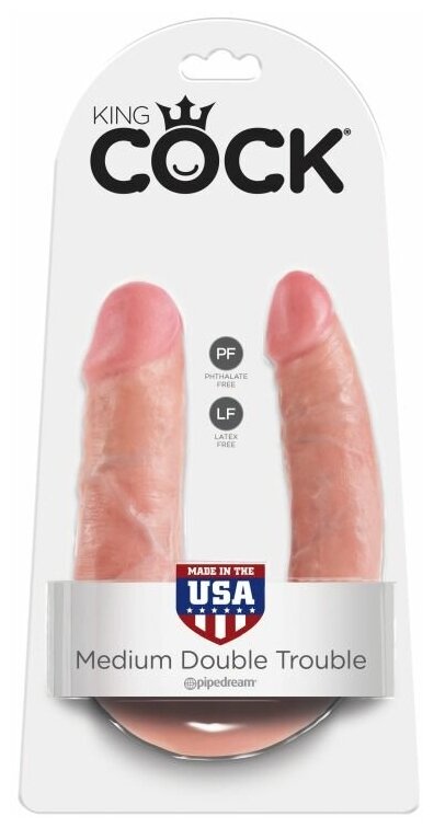 Двусторонний дилдо среднего размера телесный King Cock U-Shaped Medium Double Trouble