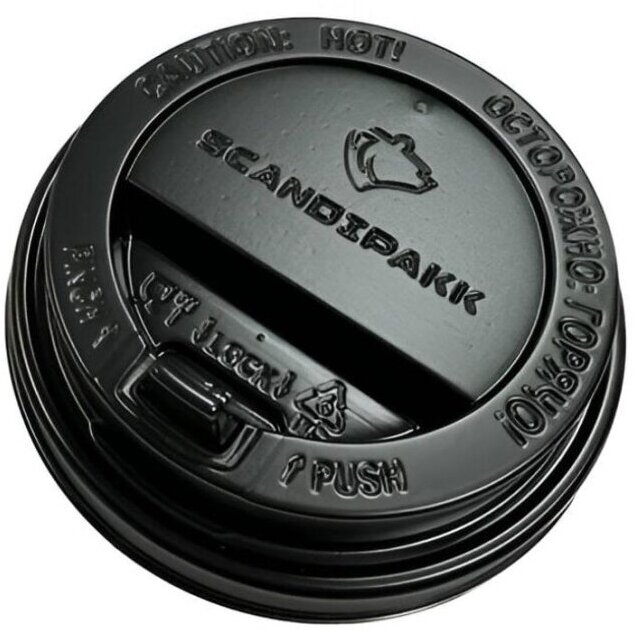 Крышка д/стакана пластик. с клапаном D=90мм, черная.1000шт/кор Сканди Пакк 1815619 77409026/22