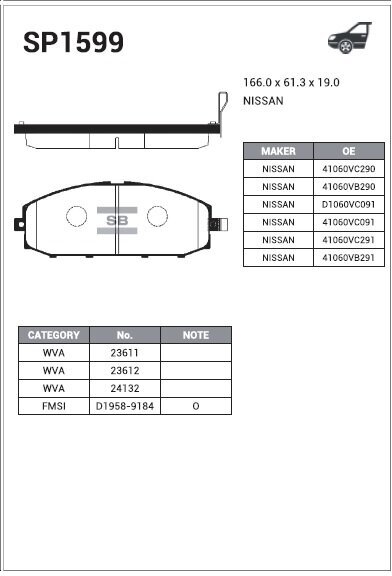 SANGSIN BRAKE SP1599 Колодки тормозные передние Sangsin SP-1599