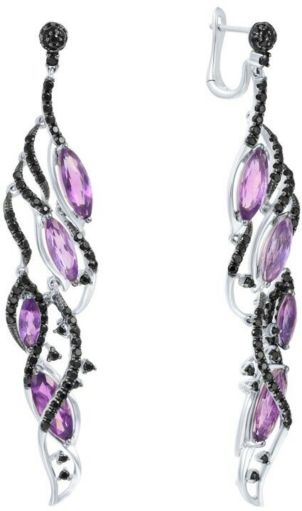 Серьги, белое золото, 585 проба, сапфир, аметист