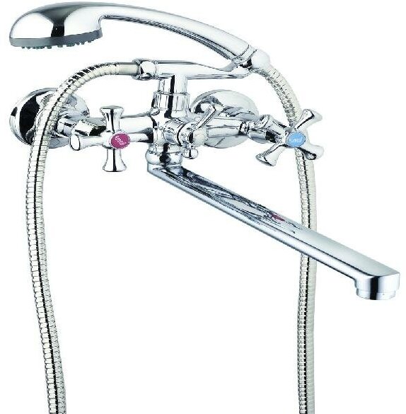 Смеситель для ванны с душем G.LAUF QFR7-C827 (1/2" керамика; длинный плоский излив, шаровое переключение душа)