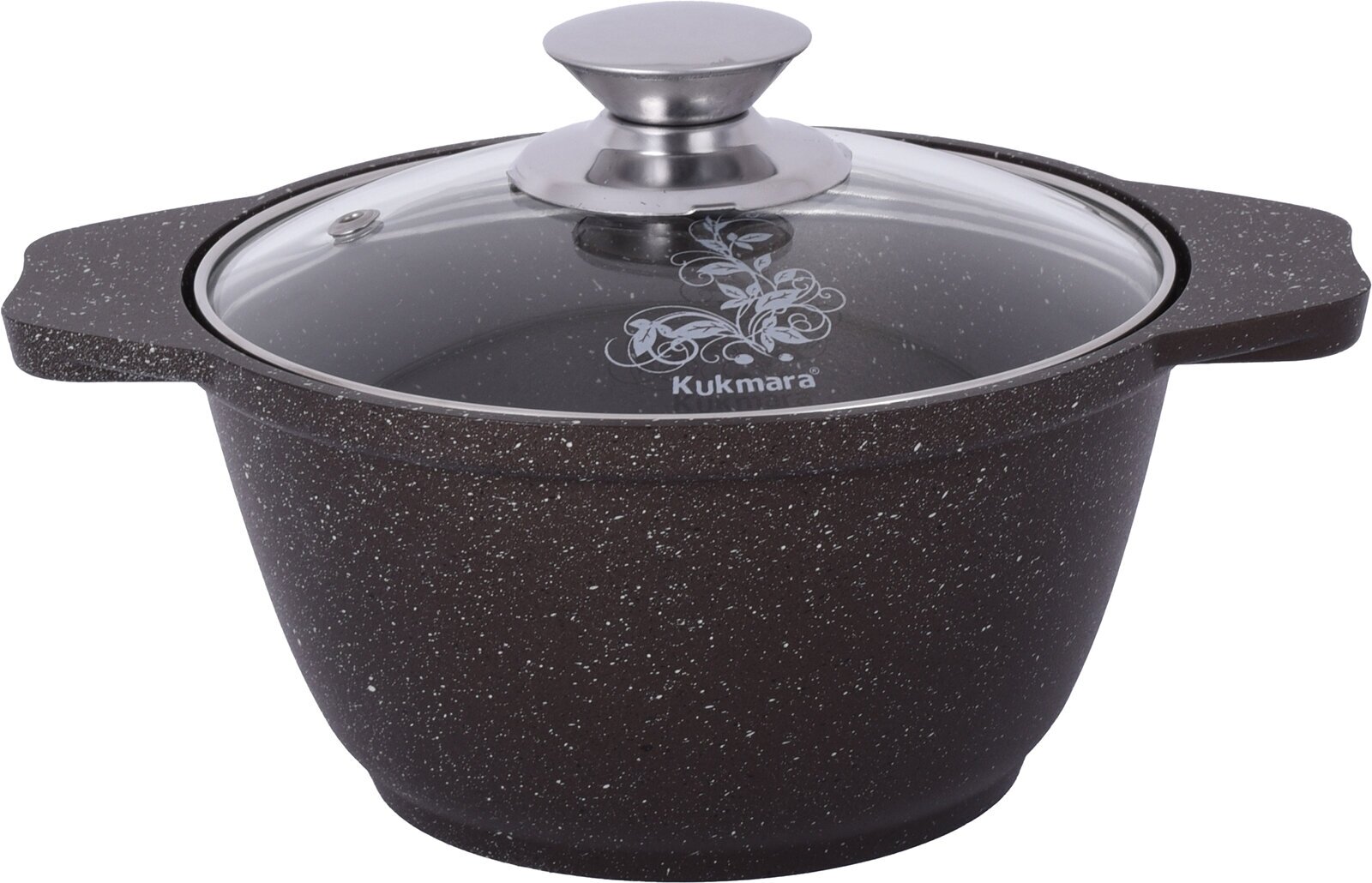 Кастрюля Kukmara 1 л, покрытие Мрамор кофейный, литой алюминий, со стеклянной крышкой 16см, кмк12а