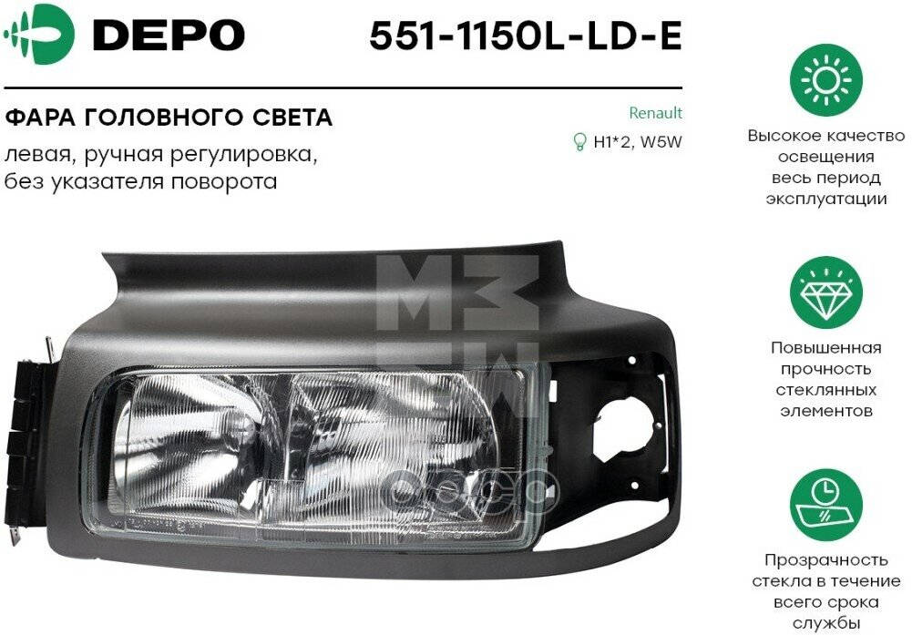 Фара главного света левая Depo арт. 5511150LLDE
