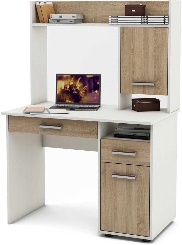 Стол письменный, стол компьютерный Остин (Ливерпуль) 9Я белое дерево/дуб сонома