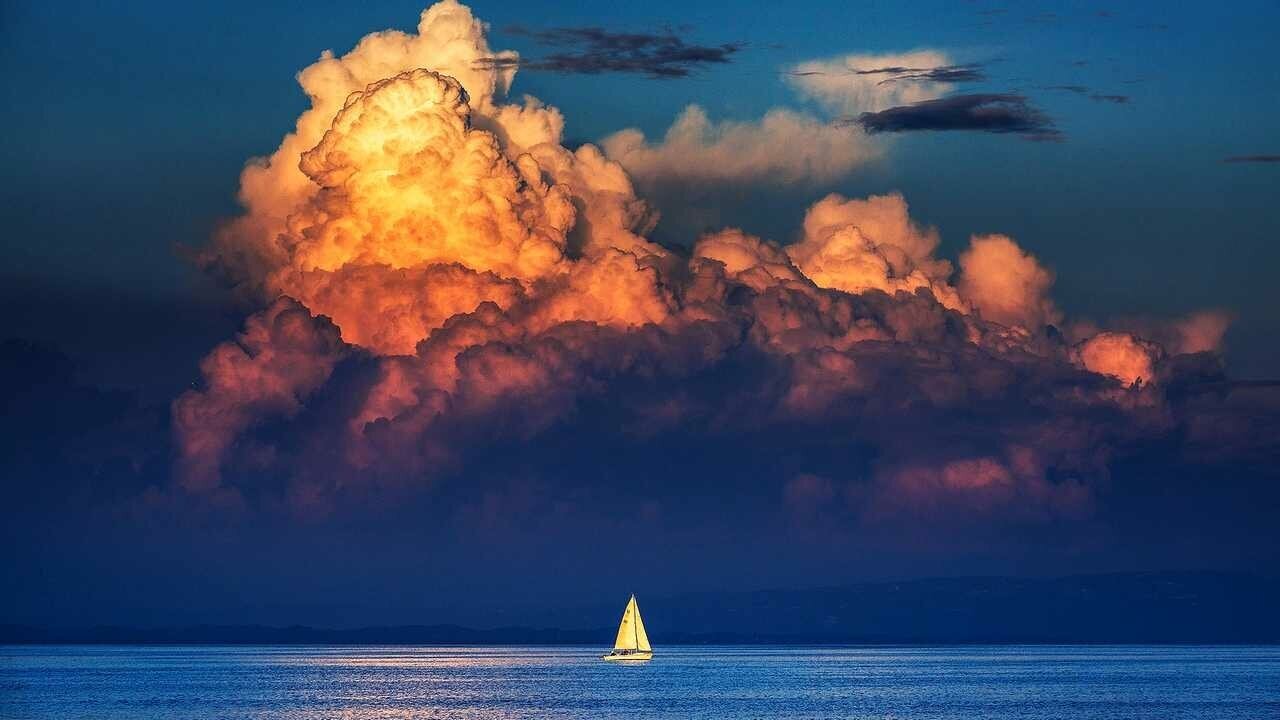 Картина на холсте 110x60 LinxOne "Парусник берег море" интерьерная для дома / на стену / на кухню / с подрамником