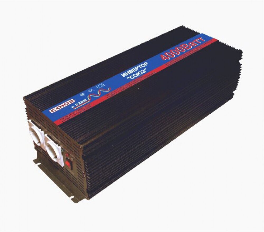 Инвертор Союз 4000W/12V 882003 бытовой, модифицированная синусоида, работа от автомобильного аккумулятора