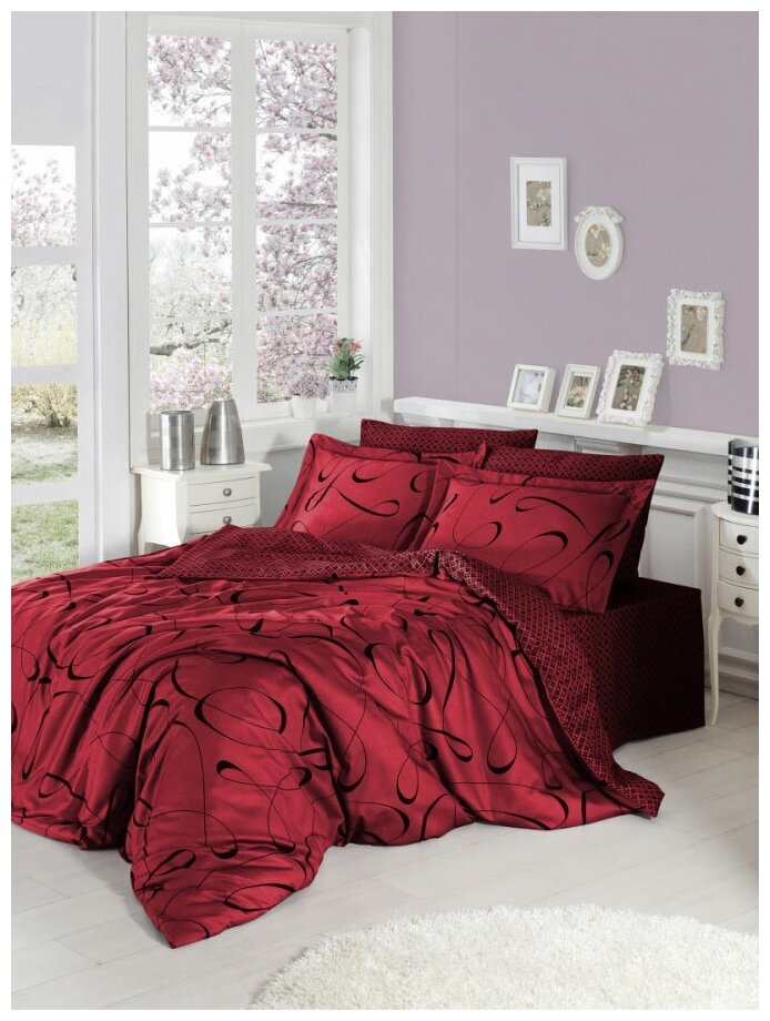 Комплект постельного белья из сатина Calisto Red Karven (красный), Семейный (наволочки 50х70 и 70х70)
