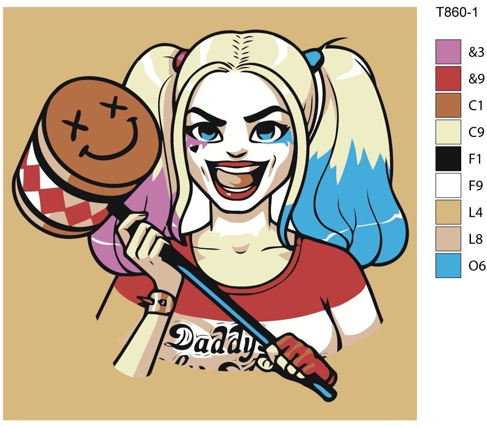 Детская картина по номерам T860 "Харли Квинн" 30х30