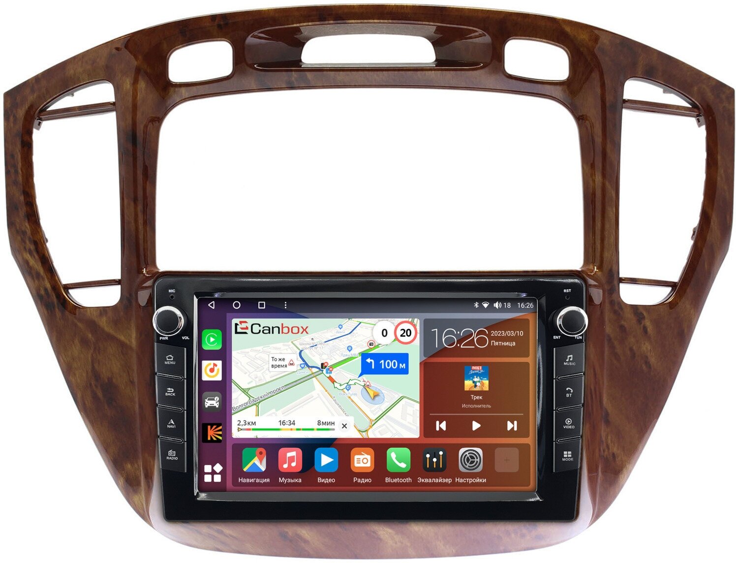 Штатная магнитола Canbox H-Line 7823-9293 Toyota Highlander (U20), Kluger (XU20) 2000-2007 (орех, авто без монитора) Android 10 (4G-SIM, 4/64, DSP, IP