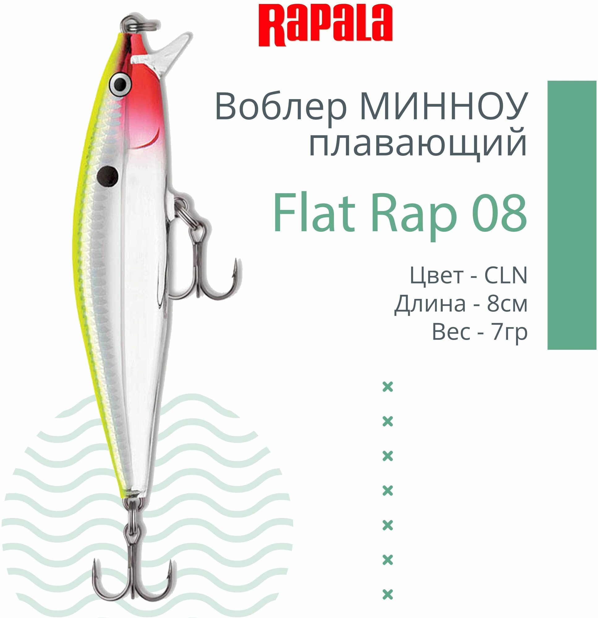 Воблер для рыбалки RAPALA Flat Rap 08, 8см, 7гр, цвет CLN, плавающий